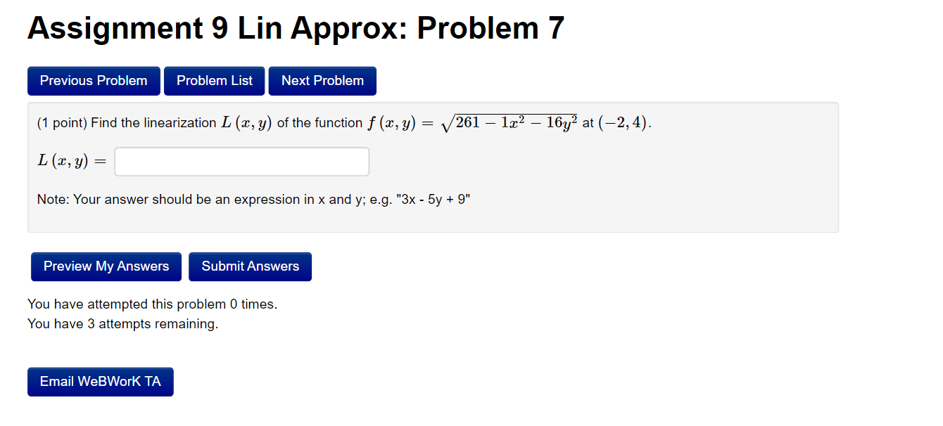 Solved Assignment 9 Lin Approx: Problem 7 Previous Problem | Chegg.com
