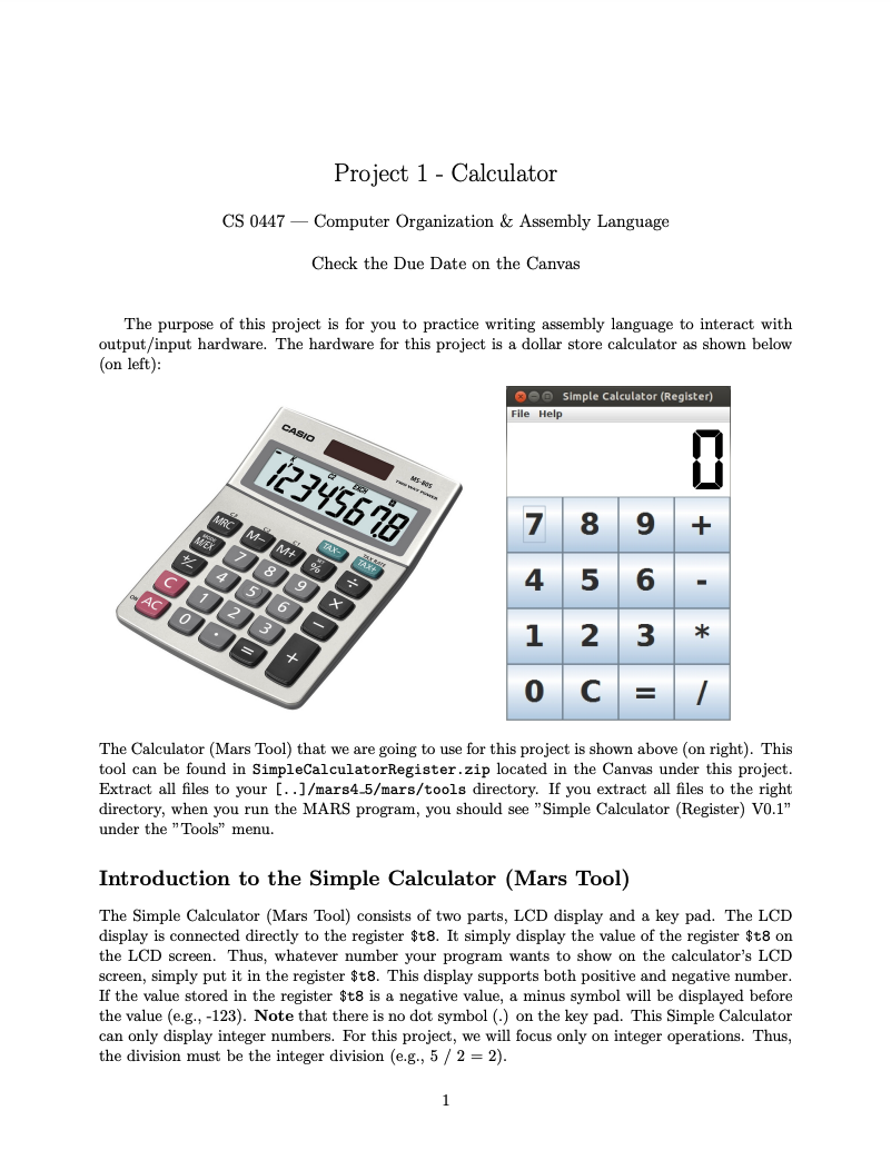 Solved Project 1 - Calculator CS 0447 — Computer | Chegg.com