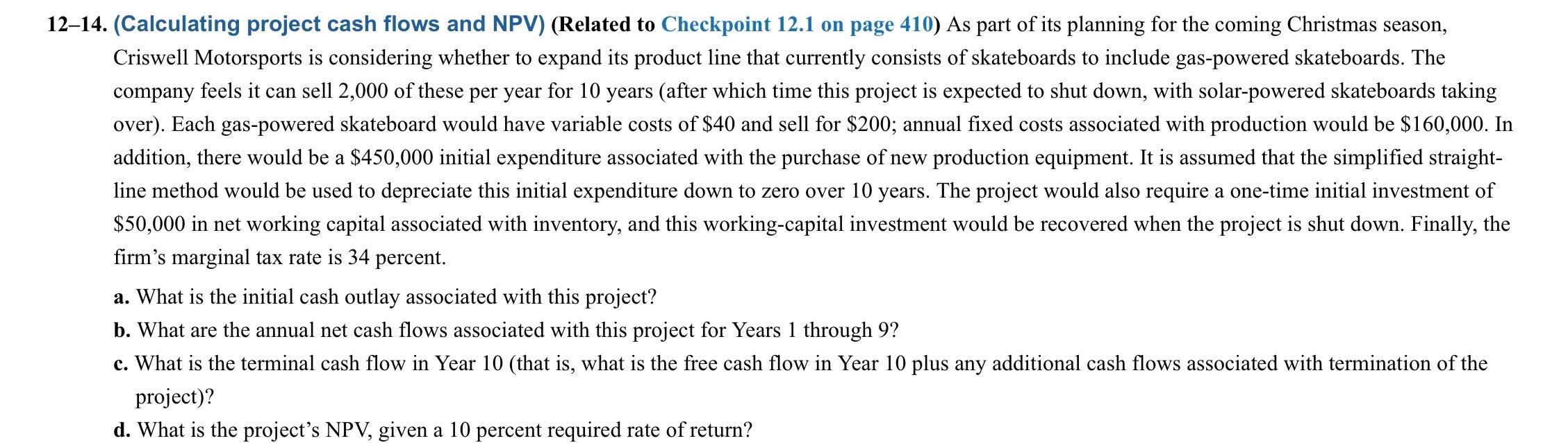 Solved -14. (Calculating project cash flows and NPV) | Chegg.com