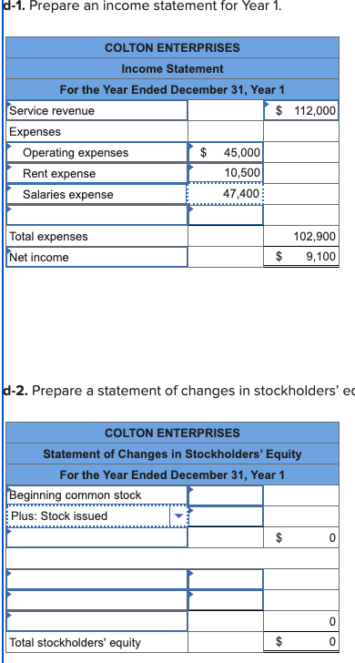 Solved d-1. Prepare an income statement for Year 1. d-2. | Chegg.com