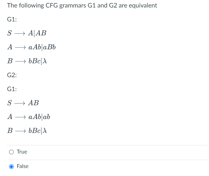 Solved The following CFG grammars G1 ﻿and G2 ﻿are | Chegg.com