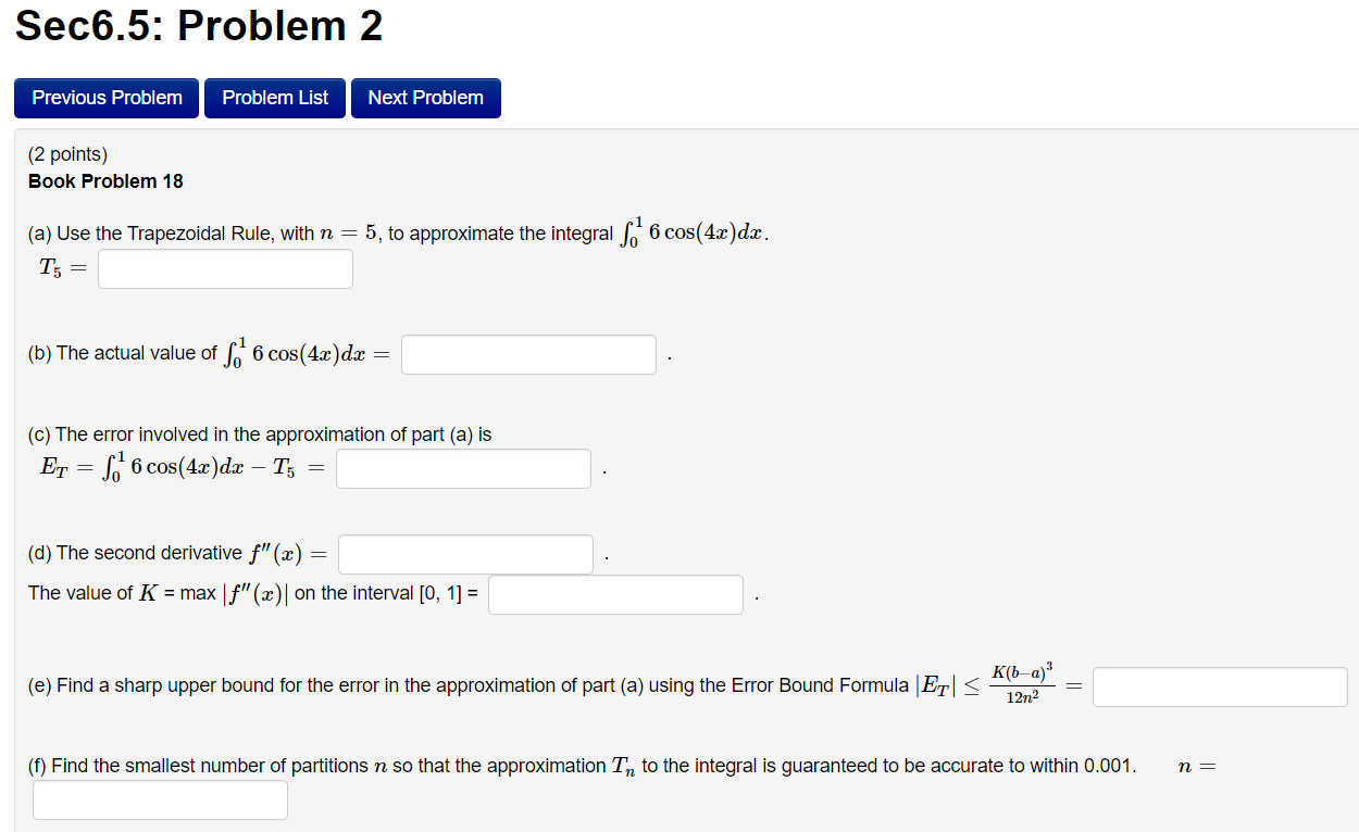 Solved (2 points) Book Problem 18 (a) Use the Trapezoidal | Chegg.com