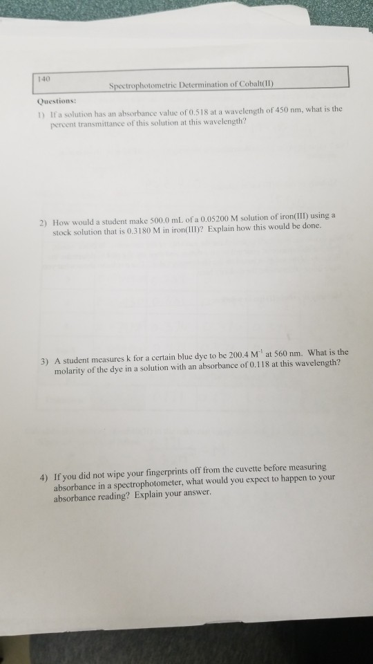 Solved 140 Spectrophotometric Determination Of Cobalt Ii
