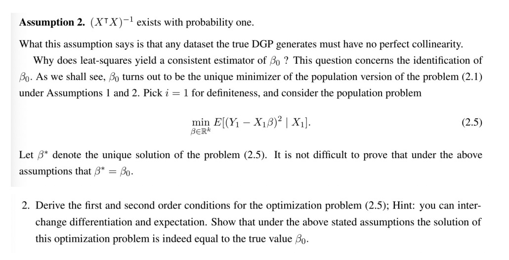 Assumption 2. \\( \\left(X^{\\top} X\\right)^{-1} \\) | Chegg.com