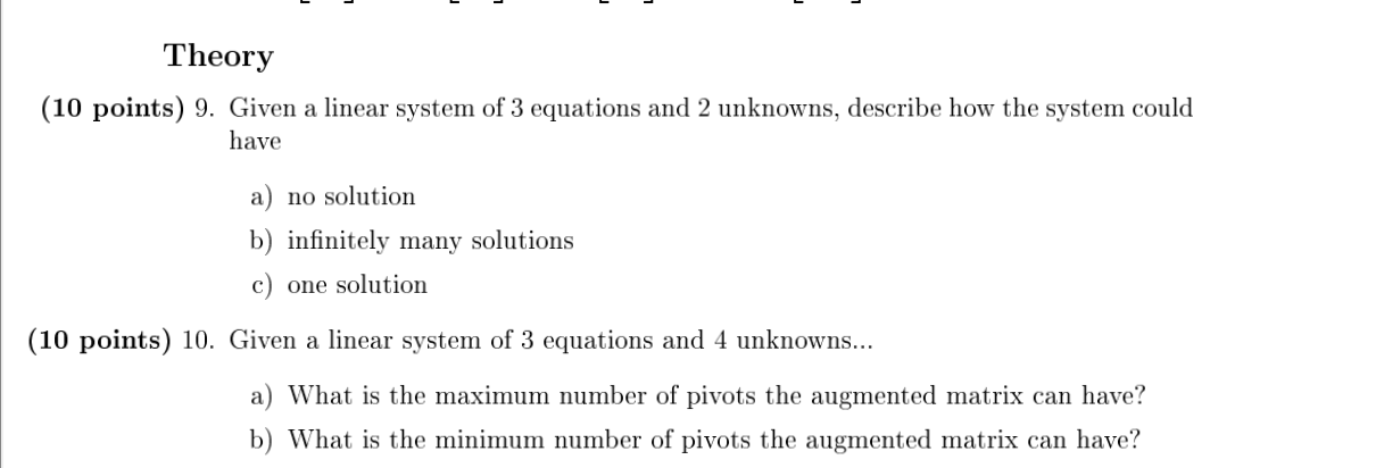 Solved (10 points) 9. Given a linear system of 3 equations | Chegg.com