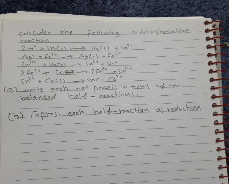Solved consider reaction the following oxidation/ reduction | Chegg.com