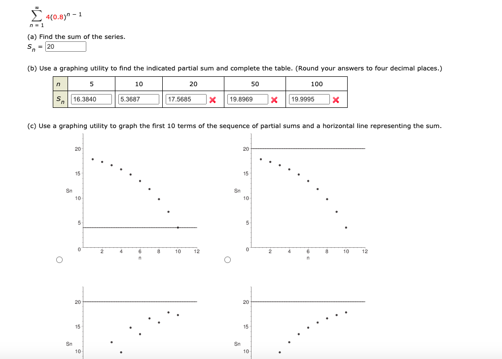 Solved 4(0.8)" - 1 n = 1 (a) Find the sum of the series. Sn | Chegg.com