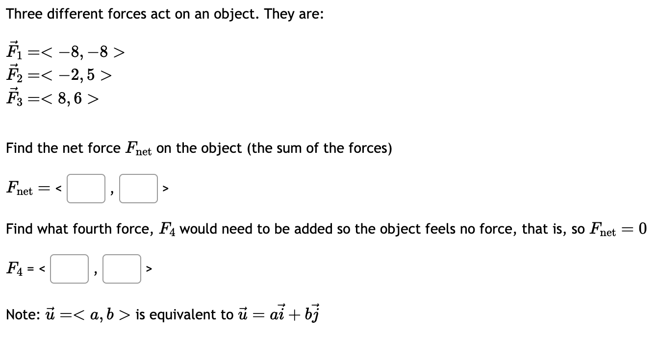 Solved Three different forces act on an object. They are: | Chegg.com