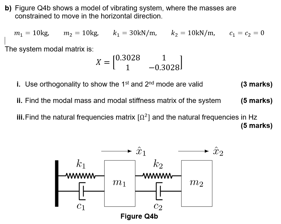 Solved b) Figure Q4b shows a model of vibrating system, | Chegg.com