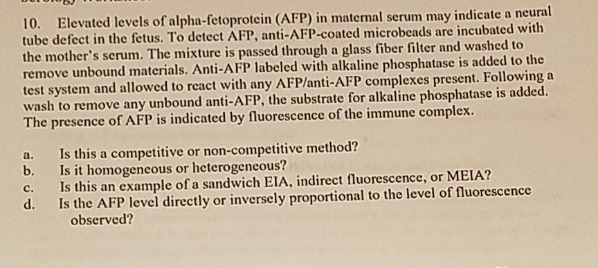 Solved 10. Elevated levels of alpha-fetoprotein (AFP) in | Chegg.com