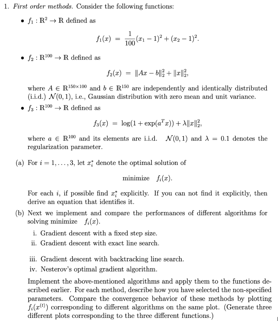 Solved First Order Methods Consider The Following