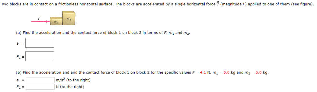 Solved Two blocks are in contact on a frictionless | Chegg.com