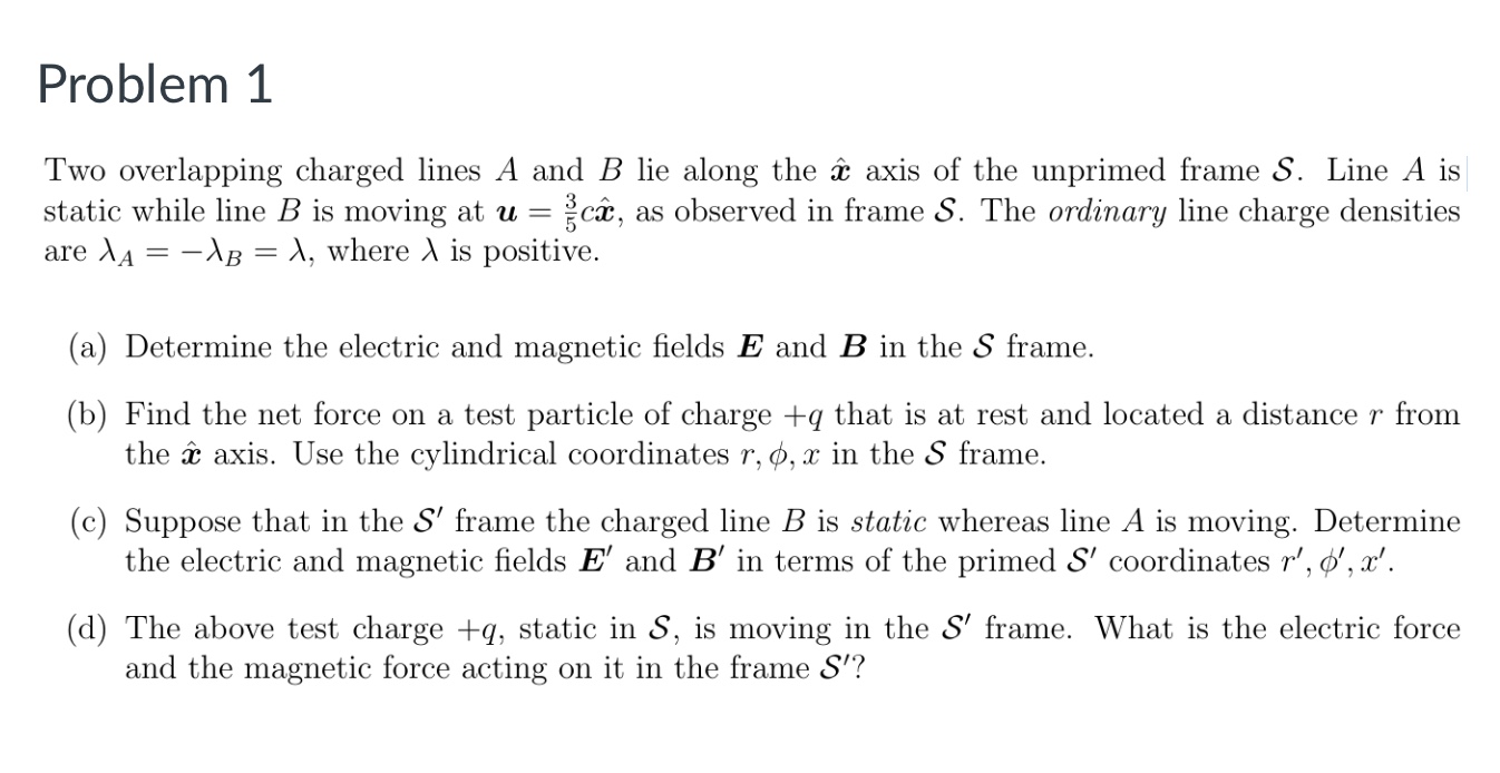 Solved Problem 1Two overlapping charged lines A and B ﻿lie | Chegg.com