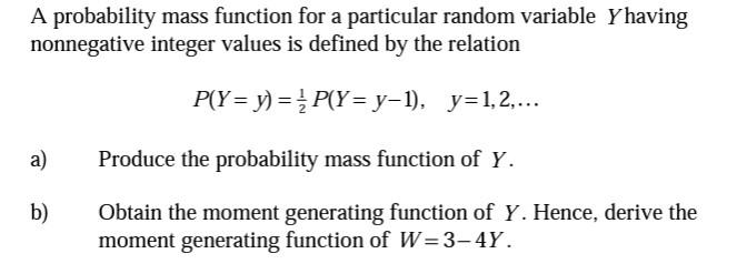 Solved A probability mass function for a particular random | Chegg.com
