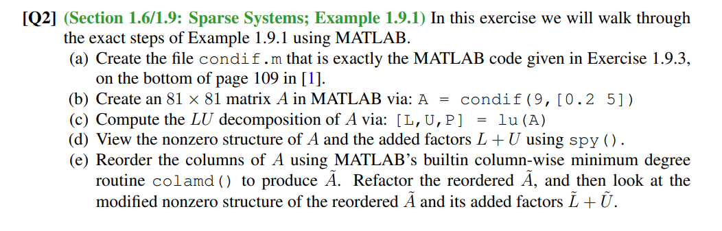 Solved [Q2] (Section 1.6/1.9: Sparse Systems; Example 1.9.1) | Chegg.com