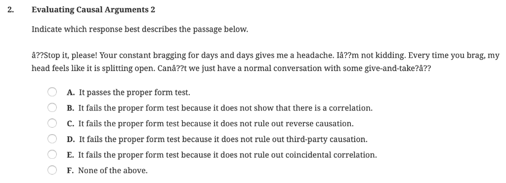 Solved 2 Evaluating Causal Arguments 2 Indicate which | Chegg.com