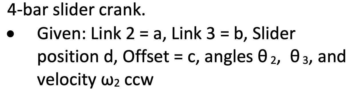 Solved 4-bar slider crank. - Given: Link 2=a, Link 3=b, | Chegg.com