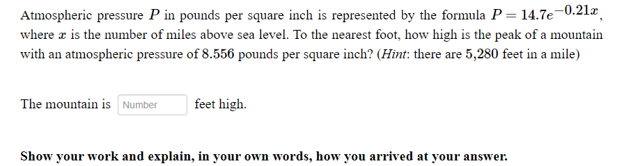 Solved Atmospheric pressure P in pounds per square inch is | Chegg.com