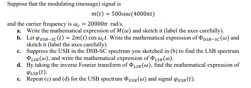 Solved Suppose that the modulating (message) signal is | Chegg.com