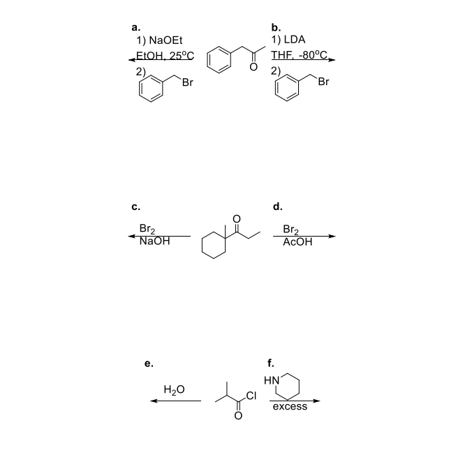 Solved a. 1) NaOET EtOH. 25°C 2) b. 1) LDA THF. -80°C. 2) Br | Chegg.com