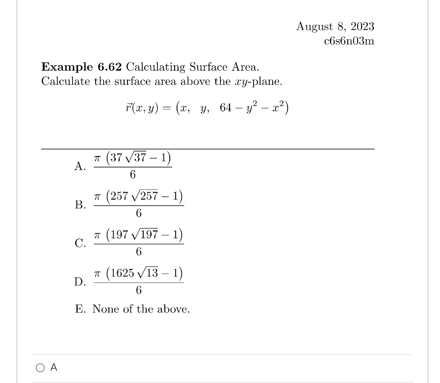 Solved August 8, 2023c6s6n03mExample 6.62 ﻿Calculating | Chegg.com