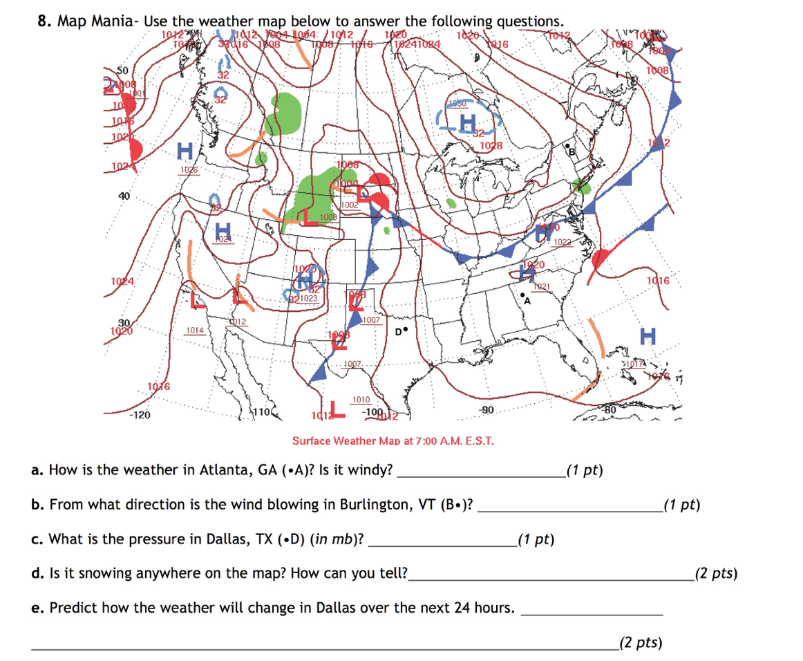 Solved 8. Map Mania- Use the weather map below to answer the | Chegg.com