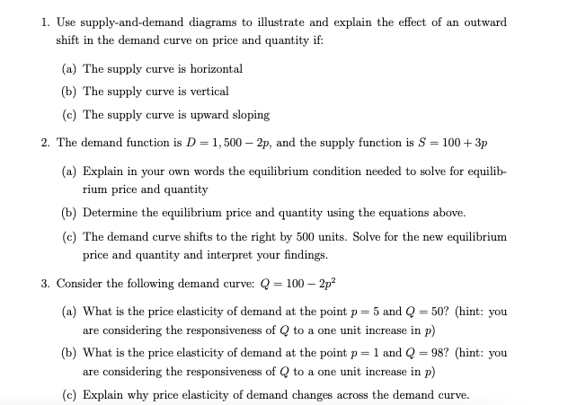 Solved 1. Use supply-and-demand diagrams to illustrate and | Chegg.com
