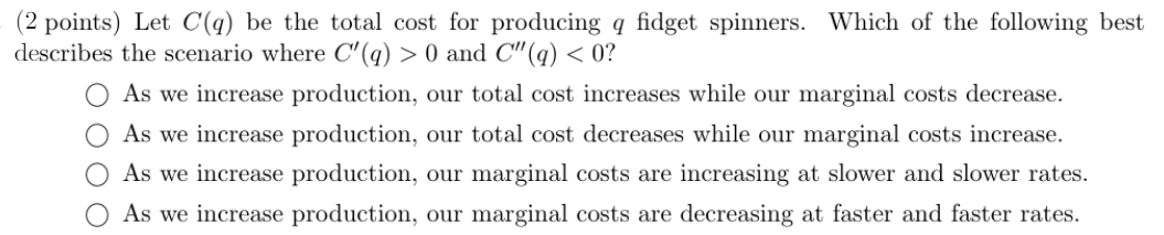 Solved (2 ﻿points) ﻿Let C(q) ﻿be the total cost for | Chegg.com