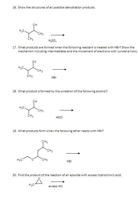 Solved 16. Show the structures of all possible dehydration | Chegg.com