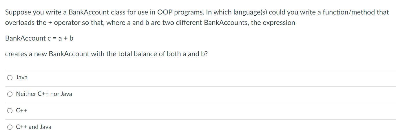 Solved Suppose you write a BankAccount class for use in OOP | Chegg.com