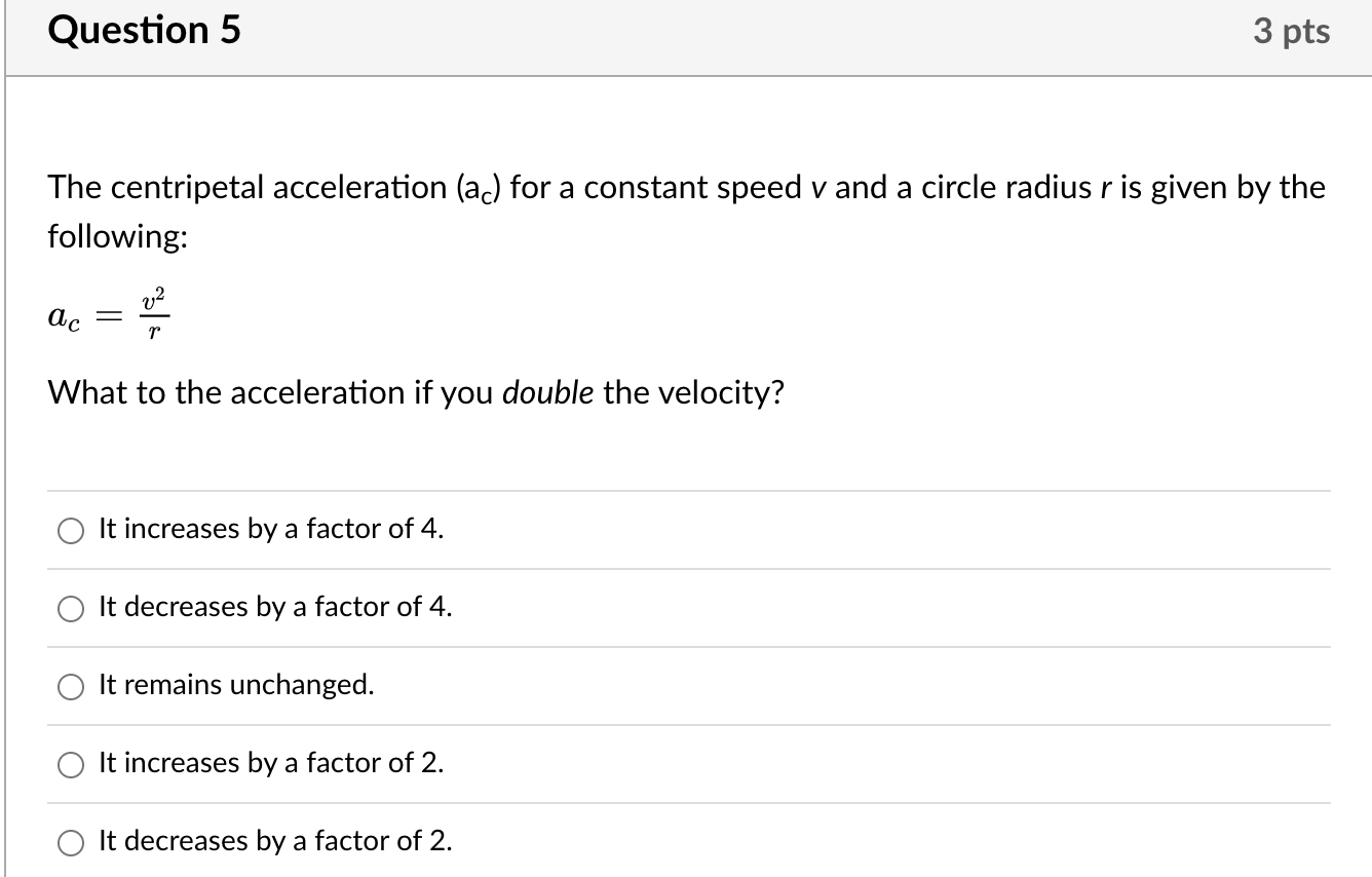 Solved The centripetal acceleration (ac) for a constant | Chegg.com