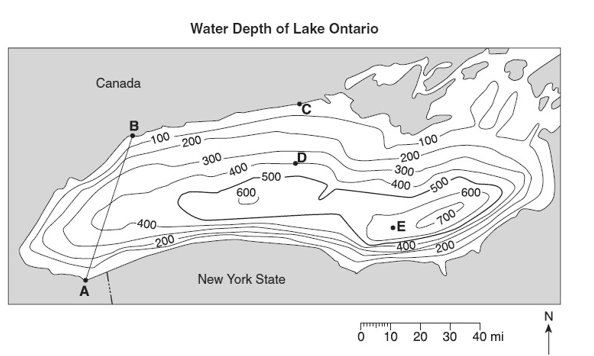 Solved The map below shows the depth of Lake Ontario. | Chegg.com