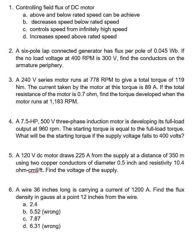 Solved 1. Controlling field flux of DC motor a. above and | Chegg.com
