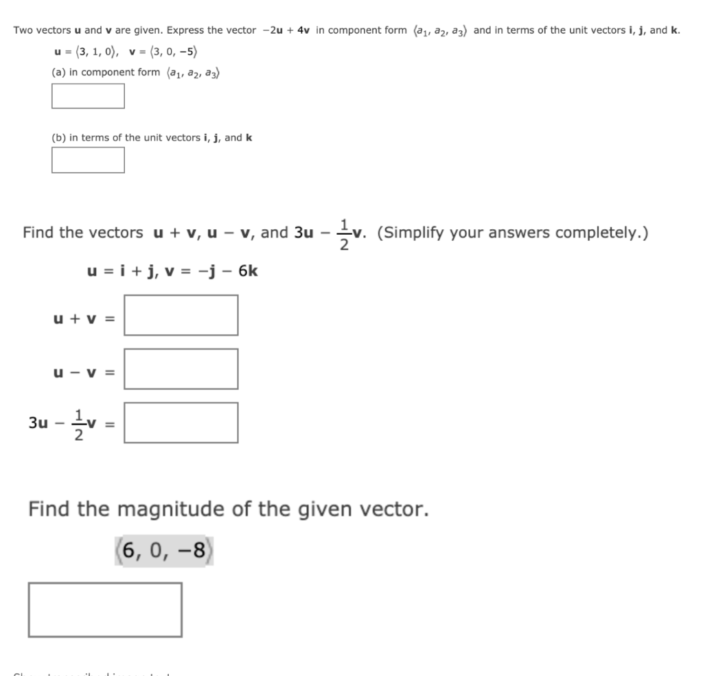 Solved Two vectors u and v are given. Express the vector -2u | Chegg.com