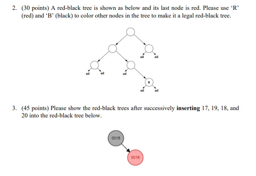 Solved 2. (30 points) A red-black tree is shown as below and | Chegg.com