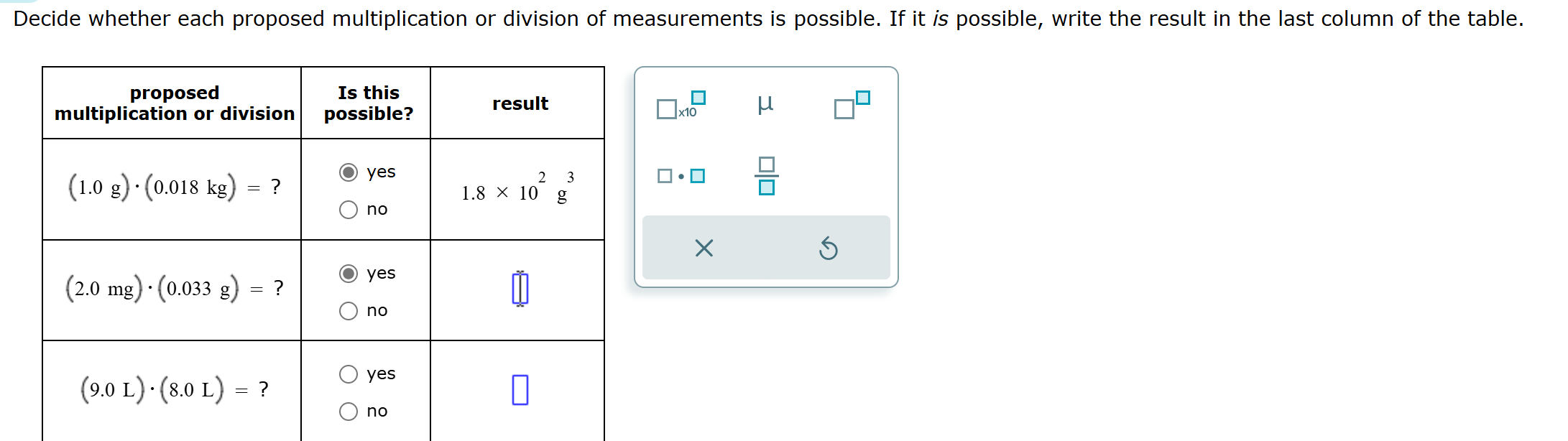 Solved Decide whether each proposed multiplication or | Chegg.com