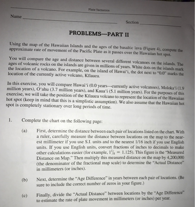 Solved Plate Tectonics Name Section PROBLEMS-PART II Using | Chegg.com