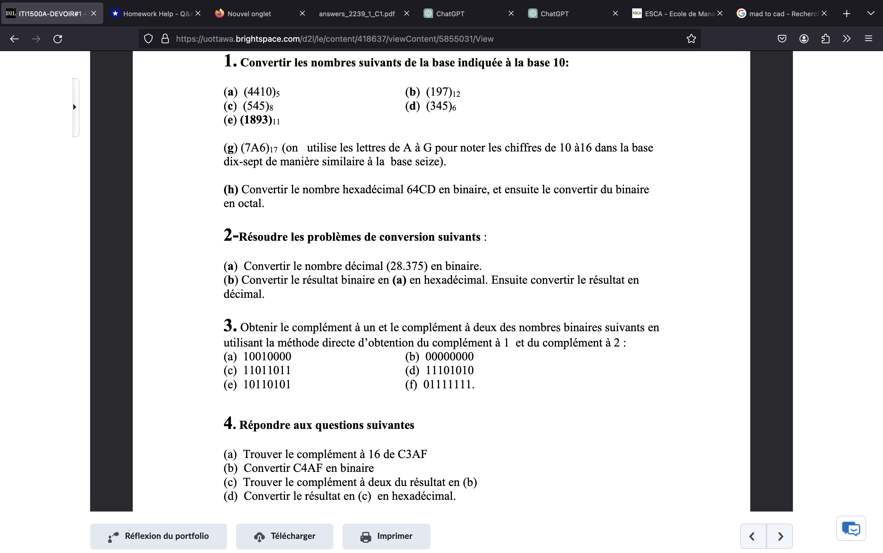 Convertir les nombres suivants de la base indiquée à | Chegg.com
