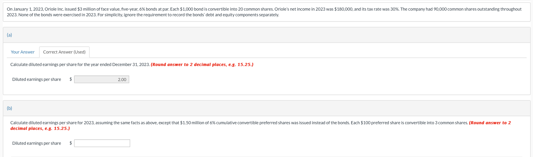 Solved None of the bonds were exercised in 2023. ﻿For | Chegg.com