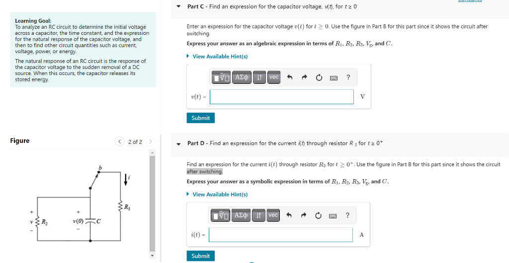 Solved Figure 1 of 2 Part B - Find the time constant after | Chegg.com