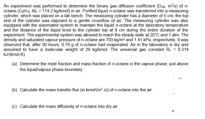 Solved An experiment was performed to determine the binary | Chegg.com
