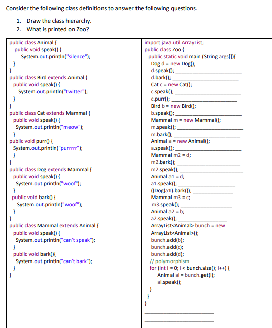 Solved Consider the following class definitions to answer | Chegg.com Solved Consider the following class definitions to answer | Chegg.com