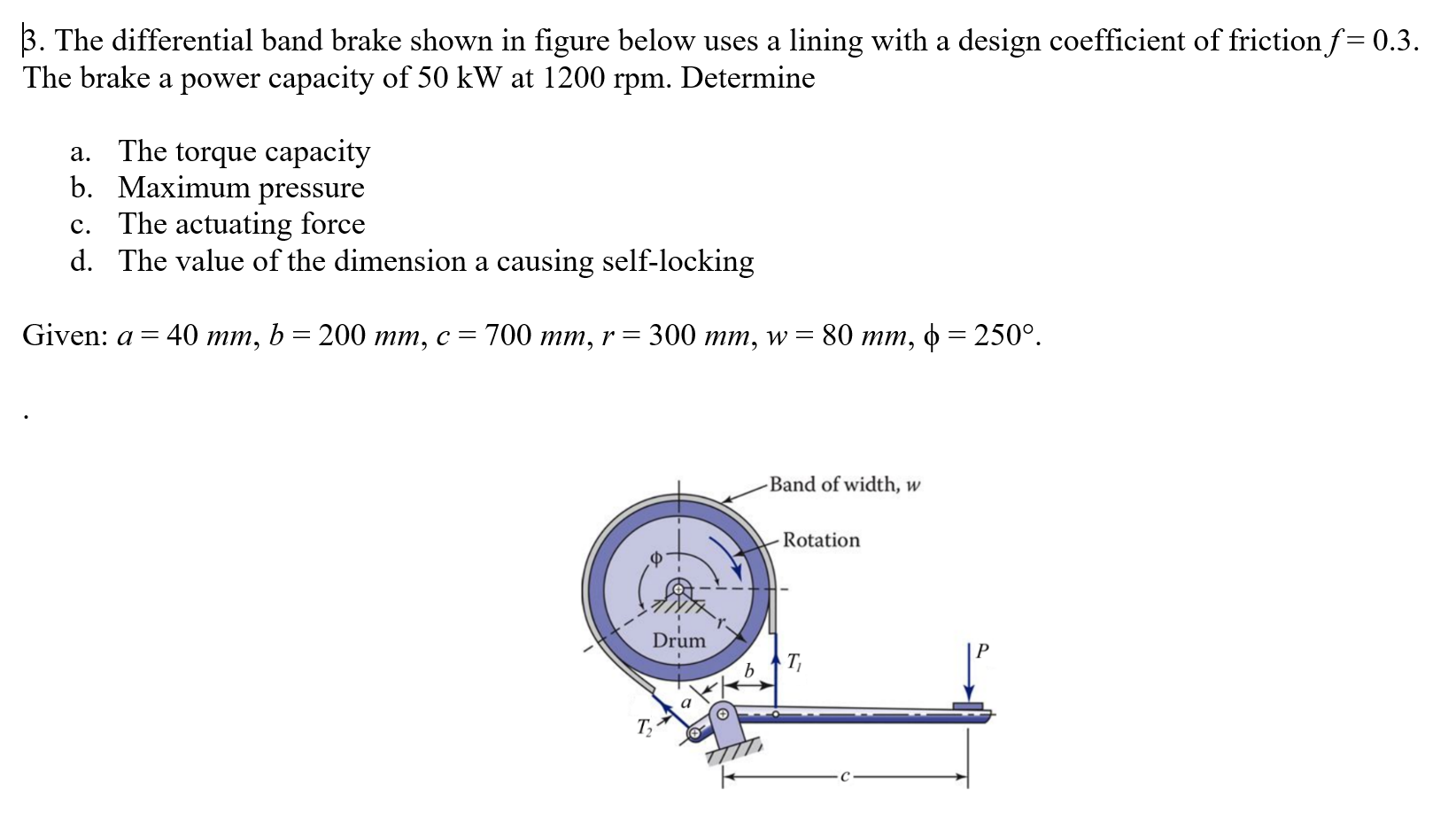 Solved $. The differential band brake shown in figure below | Chegg.com