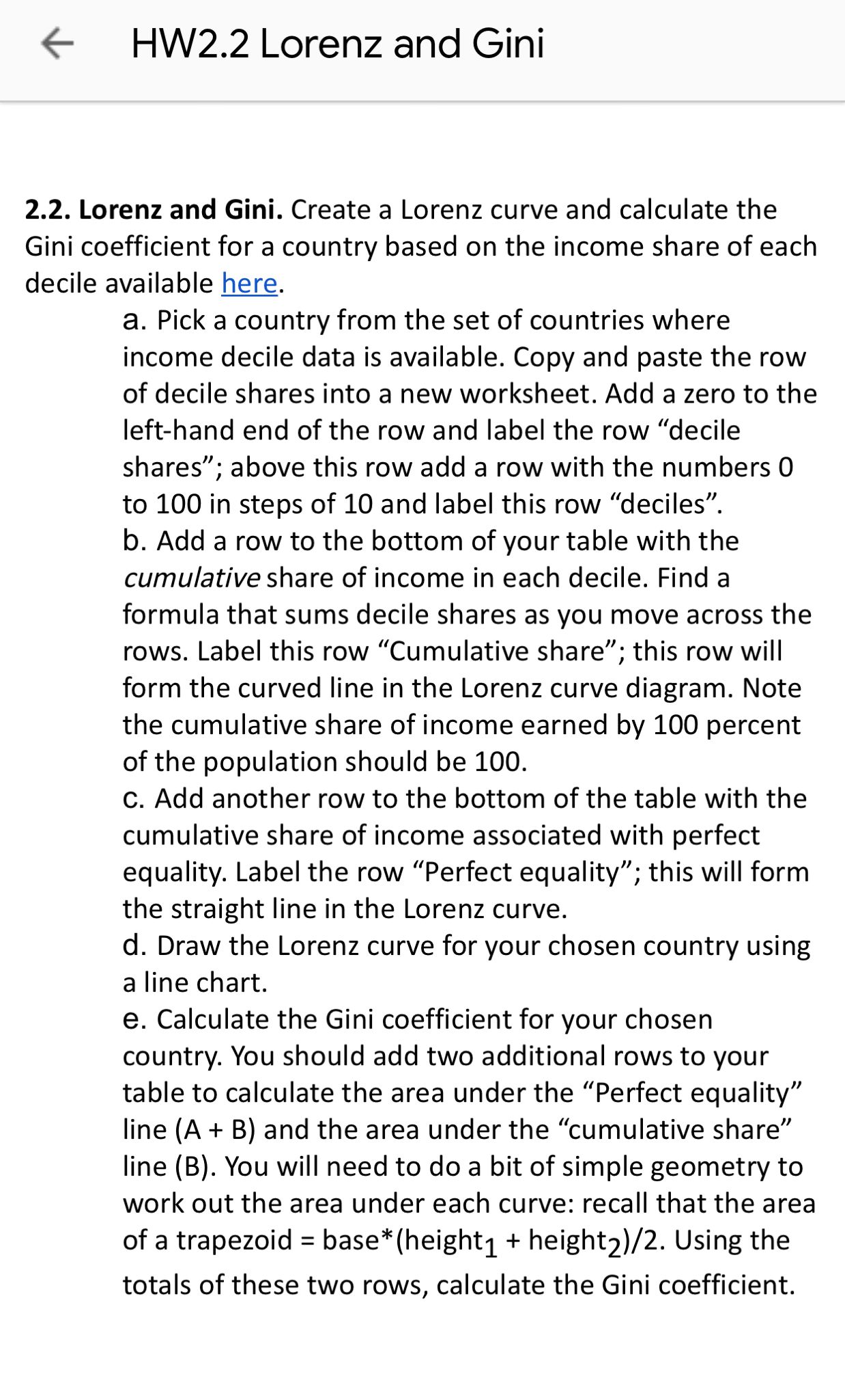 Lorenz and Gini. Create a Lorenz curve and calculate | Chegg.com