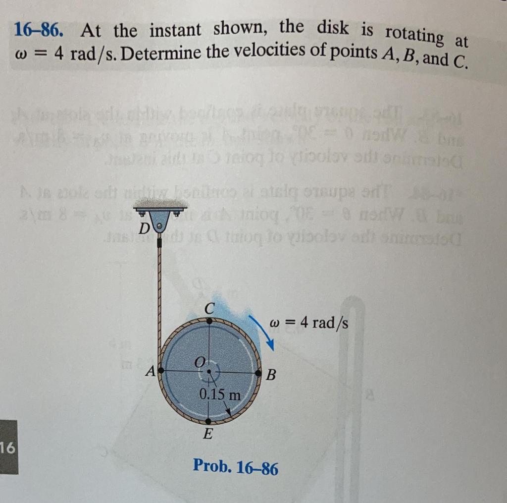 Solved 16–86. At the instant shown, the disk is rotating at | Chegg.com