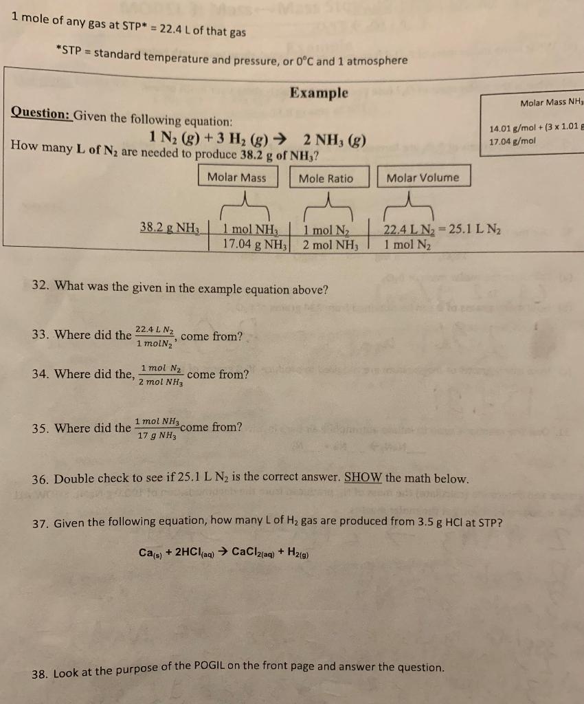 mole of any gas at STP* =22.4 L of that gas *STP = | Chegg.com