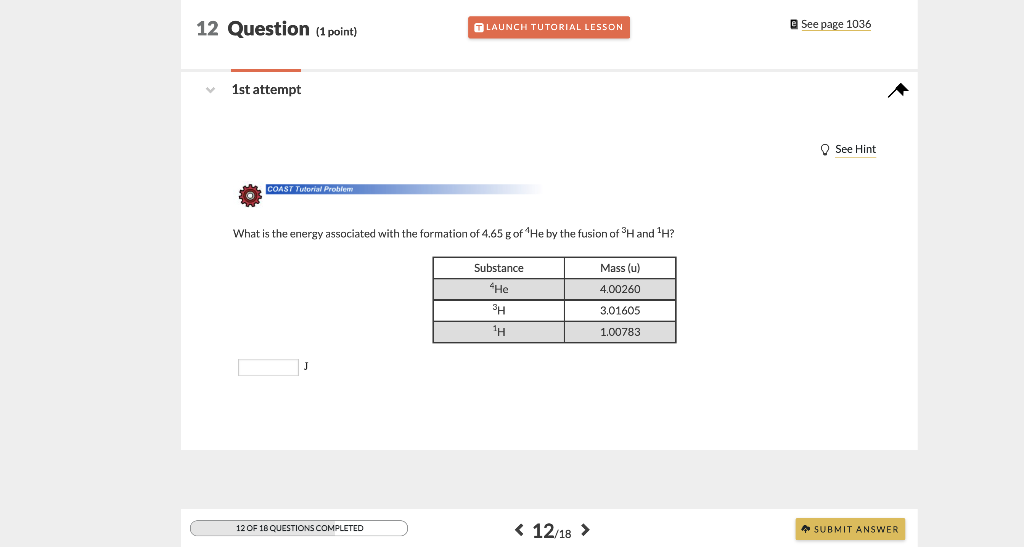 Solved 12 Question (1 point) TLAUNCH TUTORIAL LESSON See | Chegg.com