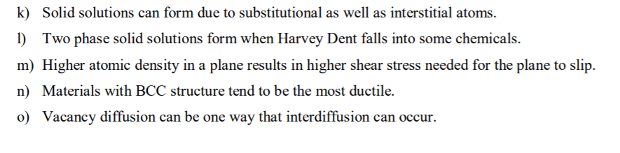 Solved k) Solid solutions can form due to substitutional as | Chegg.com