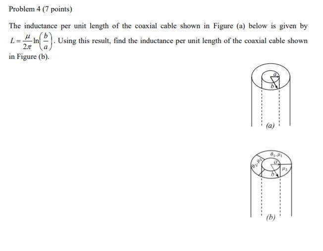 Solved Problem 4 (7 points) The inductance per unit length | Chegg.com