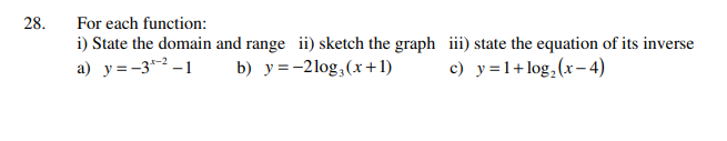 Solved 8. For each function: i) State the domain and range | Chegg.com